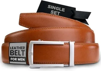 Nordform Ceinture en cuir sans trous pour homme - Boucle automatique - Taille adapt&eacute;e - Fabriqu&eacute;e &agrave; la main - Qualit&eacute; scandinave, cognac, 135