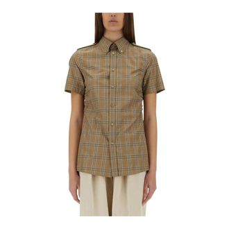 Burberry Kurz&auml;rmeliges Hemd aus kariertem Baumwoll-Popeline - - Blouses & Shirts - Damen - Braun - 3XS