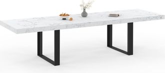 IDMarket Ausziehbarer Esstisch Phoenix rechteckig 6-12 Personen Tischplatte Marmoreffekt wei&szlig; Alaska 200-300 cm