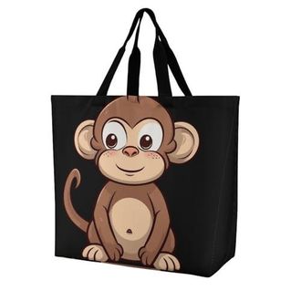 Generic Singe Brun De Dessin Anim&eacute; Sac A Main Femme Pliable Sacs De Courses R&eacute;utilisable Sac Cabas Pour Plage Quotidienne Shopping