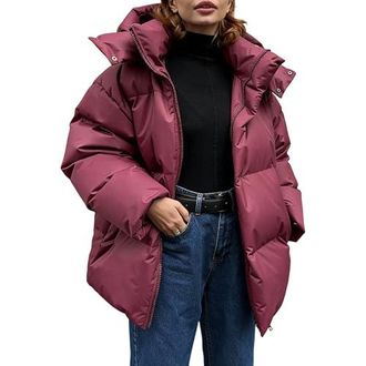 Generic Doudoune courte dhiver &agrave; capuche avec fermeture &eacute;clair pour femme, rouge vin, XL