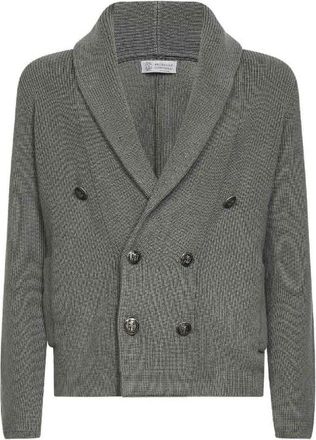 Brunello Cucinelli Homme, Vestes, Vert, Taille: L Cardigan c&ocirc;tel&eacute; crois&eacute; &agrave; col ch&acirc;le