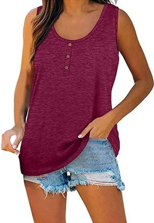 Generic Chemise unie à manches courtes pour femme, coupe ample, débardeur sans manches, chemise douce boutonnée, vêtements dété pour la vie quotidienne, cadea