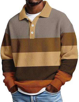 Generic Polo basique frais et respirant pour homme, coupe classique, boutonn&eacute;e, l&eacute;ger, extensible, t-shirts dext&eacute;rieur, kaki, 4XL