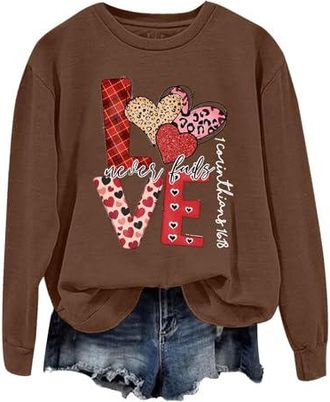 Generic Pull sans capuche imprim&eacute; coeur pour la Saint-Valentin 2026, marron, XXL