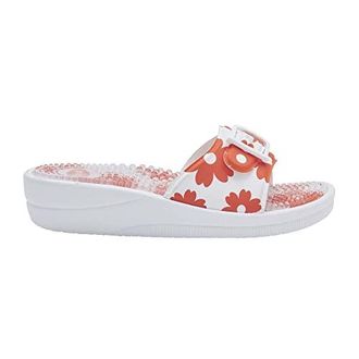 Scholl NEW MASSAGE Ciabattte Femme, Blanc et Orange, 35