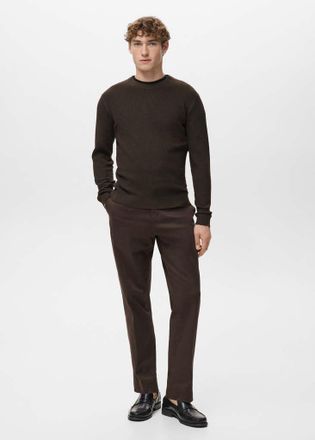 Mango Pull coton maille fine c&ocirc;tel&eacute;e chocolat - Homme - XL - MANGO MAN