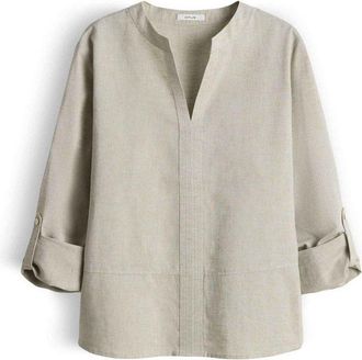 OPUS Langarmbluse Feminine Tunikabluse im Baumwoll-Leinen-Mix Lockere Passform, Aufschlag mit Riegel an den &Auml;rmeln