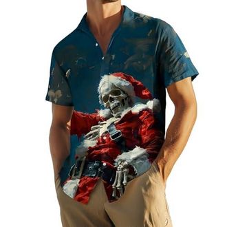 Generic Chemises de No&euml;l squelette pour homme squelette P&egrave;re No&euml;l chemise boutonn&eacute;e &agrave; manches courtes chemise gothique tendance voyage, Brutal, 3XL