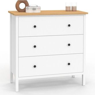IDMarket Commode 3 tiroirs ACHILLE 80 cm bois blanc plateau bois
