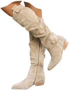 Generic Bottes mi-hautes d&eacute;contract&eacute;es pour femmes avec bout pointu - Confortables et tendance - Bottes longues pour femmes pour lautomne et lhiver - Bottes d