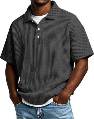 Generic Polo pour homme - Coupe muscl&eacute;e - Haut gaufr&eacute; - Uni - Manches courtes - Couleur unie - Polo de golf - T-shirt basique confortable et respirant - V&ecirc;tem