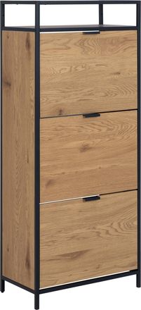 AC Design Furniture Jörn Schuhschrank mit 3 Klappbaren Fächern, Geschlossenes Schuhregal in Wildeichenoptik und Schwarz, Industrial Style, Flurmöbel, B: 56 x H: 129 x T: 