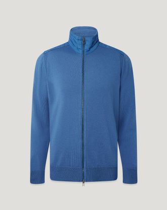 Belstaff Cardigan Zipp&eacute; Kelby Pour Homme Merino Wool Bleu Marine 2xl