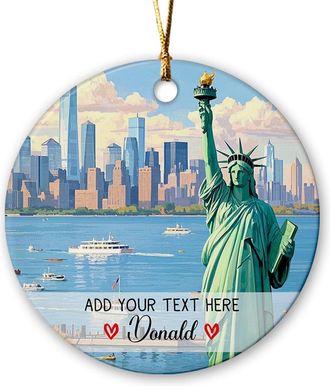 Generic Keramik Weihnachts Ornamente Freiheitsstatue New York Usa H&auml;ngend Weihnachtsdeko Weihnachtsdeko Anh&auml;nger Mit Seil 7.3Cm