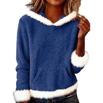 Generic Sweat à capuche en polaire pour femme - Sweat à capuche décontracté à col rond - Pull dautomne et dhiver - Doux et chaud - Couleurs contrastées - Swea