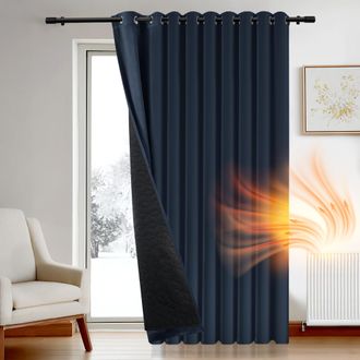 Deconovo Thermovorhang K&auml;lteschutz, Gardinen mit &Ouml;sen gegen K&auml;lte, W&auml;rmeisolierend Vorhang Verdunkelung Wohnzimmer, 260x300cm(H&ouml;hexBreite), Dunkelblau, 1 St&uuml;ck