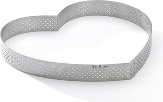 De Buyer PERFORATED TART RING, Heart, in Stainless Steel, 0.75-Inch high O 7-Inch, Silber