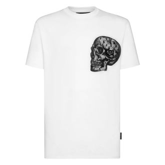 Philipp Plein unisex, Tops, Blanc, Taille: 3XL T-Shirt Round Neck Skull