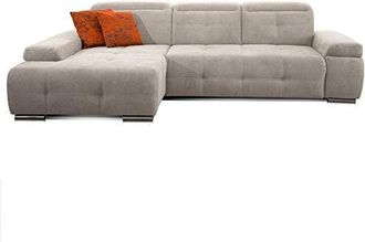 Cavadore Schlafsofa Mistrel mit Longchair XL links / Gro&szlig;e Eck-Couch im modernen Design / Mit Bettfunktion / Inkl. verstellbare Kopfteile / Wellenunterfederung