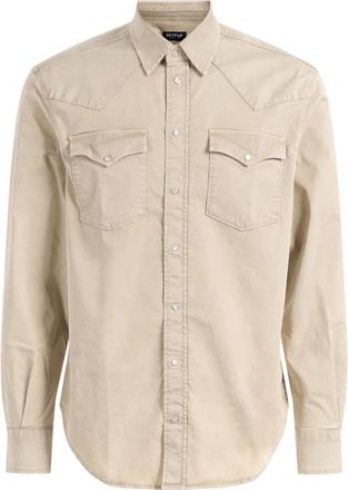 Dondup Homme, Chemises, Beige, Taille: L Camicia Regular in Gabardina