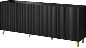 Best Mobilier Buffet Bas Sanna Rectangulaire en Bois Noir avec Rangements 4 Portes - Salle &agrave; Manger