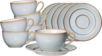 Ritzenhoff & Breker Portofino Kaffeetassen mit Untertassen 6er Set, 220 ml, Tassen-Untertassen-Set für 6 Personen, Skandinavisches Design mit Reaktivglasur, Steinzeug, Bl