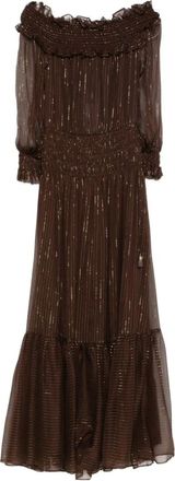 Self Portrait Femme, Robes, Brun, Taille: 36 FR Robe Longue Georgette avec D&eacute;tails Lurex