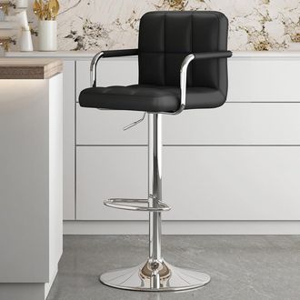 Generic Verstellbarer Drehhocker mit R&uuml;ckenlehne und Armlehnen, moderner Tresenhocker aus PU-Leder f&uuml;r K&uuml;cheninsel, Kneipe, Caf&eacute; - Wei&szlig;