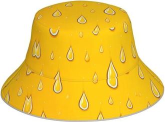 Generic Chapeau De Seau Unisexe Image Gouttes De Pluie sur Fond Jaune Dr&ocirc;le Seau Chapeau Mode Pliable Bonnet Soleil, pour Le Camping, Plage, La Randonn&eacute;e, 56-