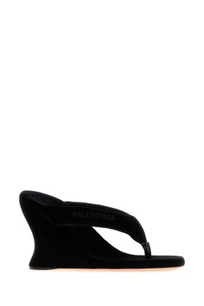 Balenciaga Womens Black Velvet Thong Wedge Sandali Sandal