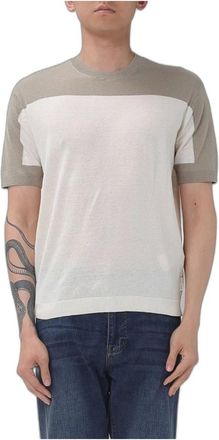 A|X Armani Exchange T-shirt bicolore &agrave; col rond en lin et coton - Homme - Tops - Gris - Taille: XL