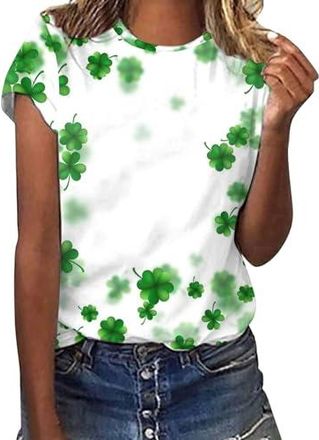 Generic T-shirt irlandais pour femme - T-shirt pour femme - Motif trèfle à manches courtes - Col rond - Imprimé graphique irlandais amusant - Coupe ample - Ca
