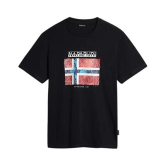 Napapijri Norwegische Flagge Baumwoll T-shirt Schwarz - - Tops - Herren - Schwarzk - M