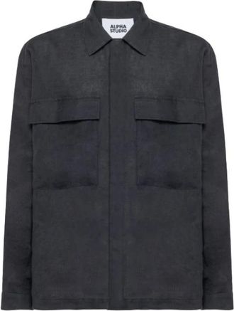 Alpha Studio Homme, Chemises, Noir, Taille: L Camicia in Lino Navetta