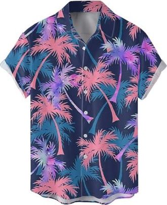 Generic Chemise hawa&iuml;enne boutonn&eacute;e pour homme motif palmier hawa&iuml;en amusant cara&iuml;bes chemise &agrave; manches courtes Bowling Tropical &eacute;t&eacute; graphique revers tendance