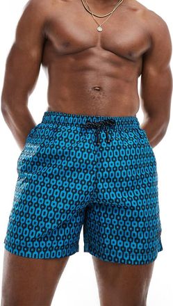 Superdry Short de bain 15 pouces &agrave; imprim&eacute; g&eacute;om&eacute;trique - Bleu marine