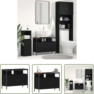 vidaXL Bad Schrank - Waschbeckenschrank mit T&uuml;r Schwarz Eichen-Optik 80 x 30 x 60 cm
