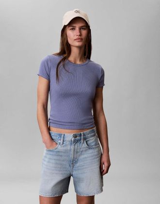 Calvin Klein Jeans Bermuda en jean &eacute;vas&eacute; &agrave; taille haute - Bleu clair d&eacute;lav&eacute;