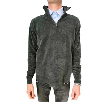Roberto Ricci Design Trucker-Kragen Samt-Pullover - - Sweatshirts & Hoodies - Herren - Gr&uuml;n - L
