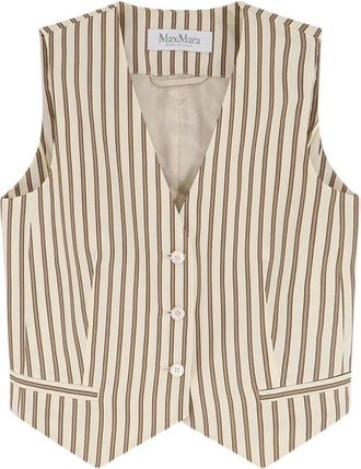 Max Mara Femme, Vestes, Beige, Taille: 40 FR Gilet ray&eacute; en coton et soie