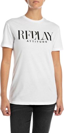 Replay Damen T-Shirt Kurzarm Rundhalsausschnitt, Weiß (White 001), M