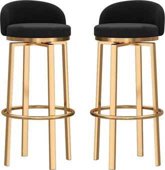 Generic Moderner Samt-Barhocker mit Drehbarem Sitz Und R&uuml;ckenlehne, Goldener Fu&szlig;st&uuml;tze, 2Er-Set, 65 cm Hoch, Elegantes Schwarzes Design f&uuml;r K&uuml;che, Esszimmer U