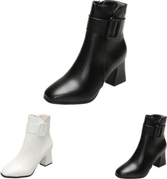 Generic Bottines pour femme, bout carr&eacute;, en cuir verni, bottines courtes &agrave; talons hauts avec fermeture &eacute;clair lat&eacute;rale, tendance, l&eacute;g&egrave;res et confortables, ave