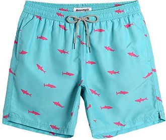 Maamgic Homme Short de Bains Maillot de Bain avec Filet Style Tropical Voyage Pants Court de Sport Séchage Vite Bien pour Vacance a la Plage, Bleu Requin Rose