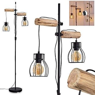HOFSTEIN Lampadaire Gondo en bois et m&eacute;tal noir, luminaire &agrave; 2 lampes pendantes ajustables, style r&eacute;tro-industriel, avec interrupteur sur le c&acirc;ble, pour 2 ampo