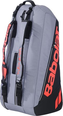 Babolat Sporttasche für Schläger Modell Pure Strike, Grau/Fluoreszierendes Rot, Fassungsvermögen 40 Liter, Platz für bis zu 6 Schläger, Trageoption auf dem Rü