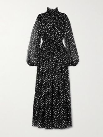Dolce & Gabbana Robe Longue En Georgette De Soie Imprim&eacute;e &Agrave; Smocks - Noir