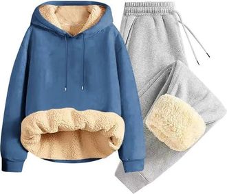 Generico Combinaison dhiver pour femme de sport en polaire chaude compl&egrave;te en molleton avec fermeture &eacute;clair &agrave; capuche et pantalon en velours complet 2 pi&egrave;ces 