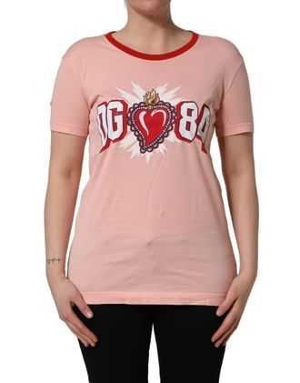 Dolce & Gabbana Womens Pink Graphic Print Cotton Crew Neck T-Shirt